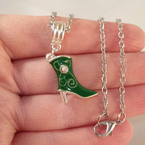 Jewelry | Silver Plated Diamond Crystal Green Swirl Western Cowboy Boot ...